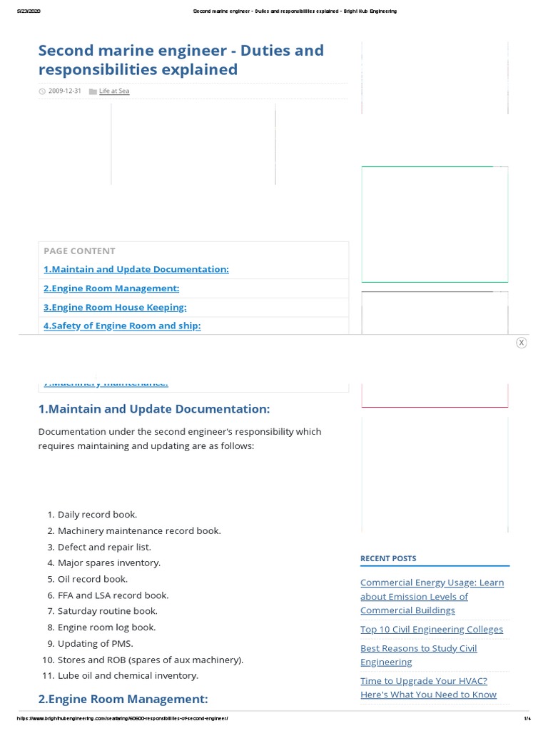 Second Marine Engineer - Duties and Responsibilities Explained - Bright ...