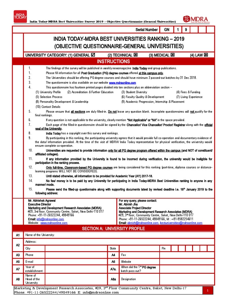 India Today-Mdra Best Universities Ranking - 2019 (Objective ...