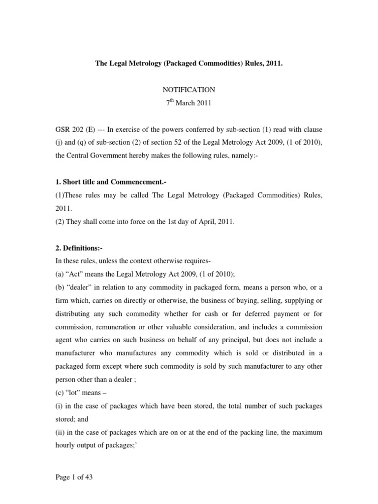 9 The Legal Metrology (Package Commodities) Rules, 2011 | PDF | Litre ...
