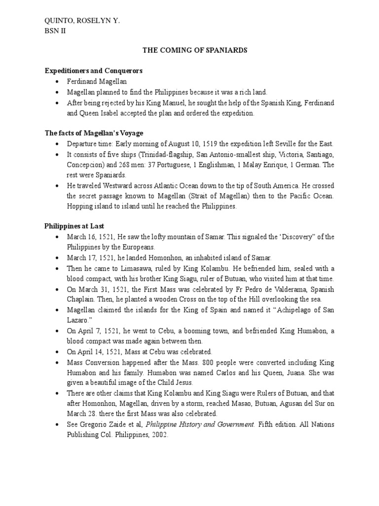 Magellan's Voyage and Spanish Conquest | PDF | Philippines | Spanish ...