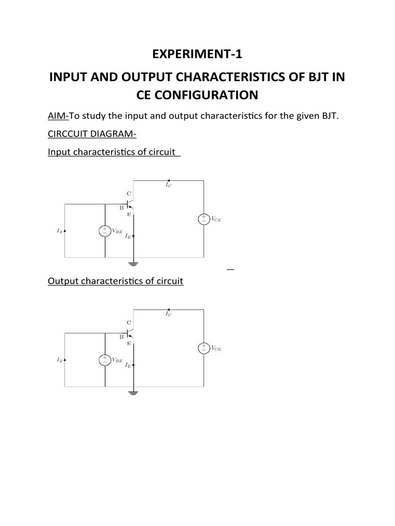 Experiment-1 Input and Output Characteristics of BJT in Ce ...