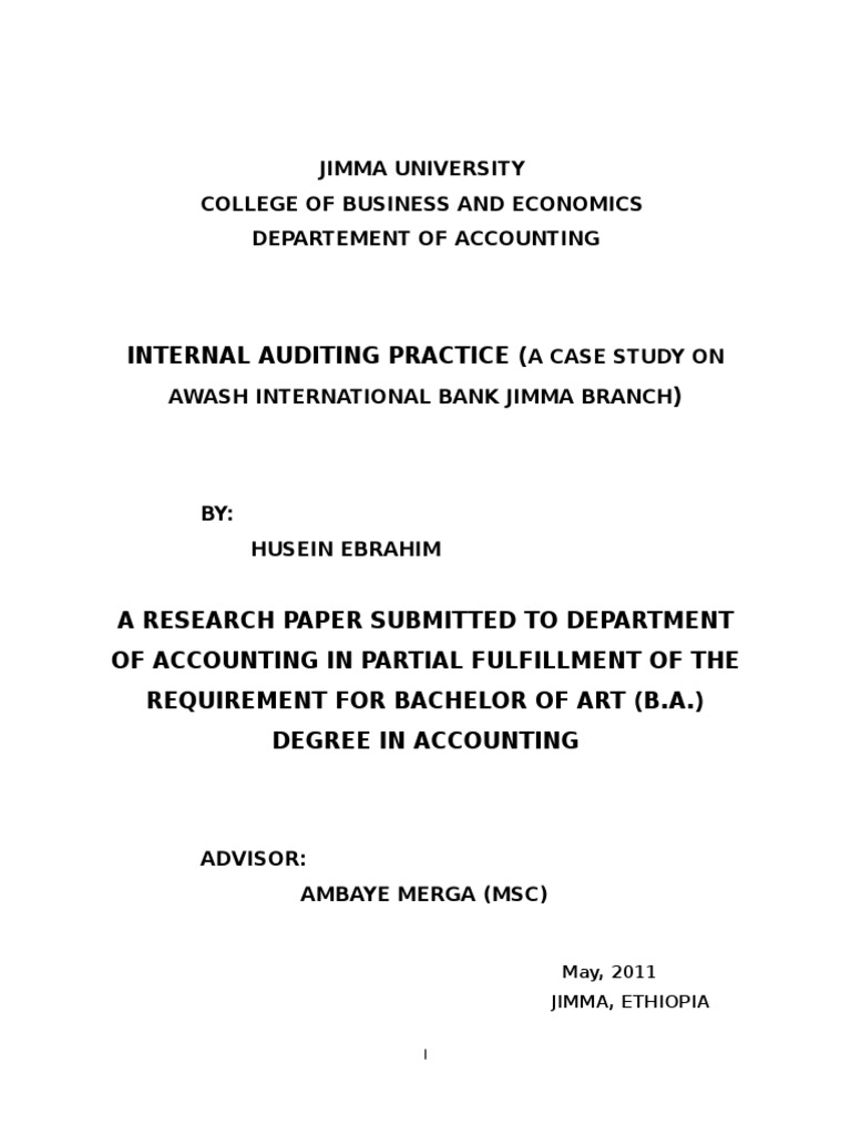 Internal Auditing Practice A Case Study On Awash International Bank ...