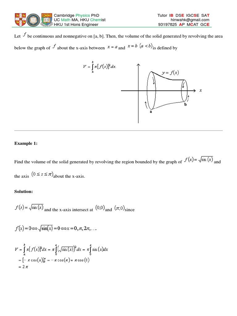 11.2 Volume of Revolution 7 | PDF | Cartesian Coordinate System | Geometry