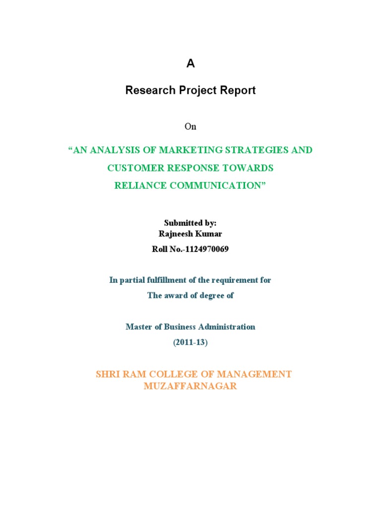 A Research Project Report: "An Analysis of Marketing Strategies and ...
