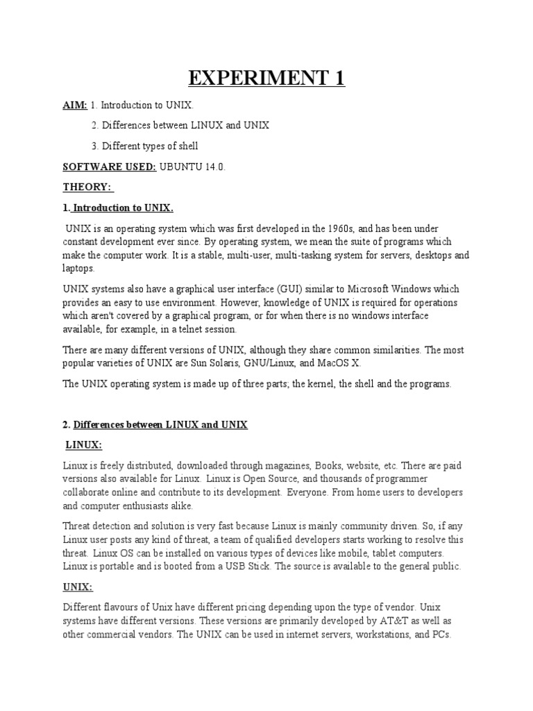 Experiment 1: AIM: 1. Introduction To UNIX | PDF | Linux | Operating System