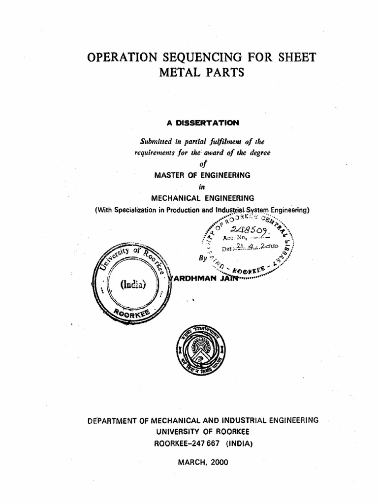 Operation Sequencing For Sheet Metal Parts: A Dissertation | Download Free PDF | Sheet Metal ...