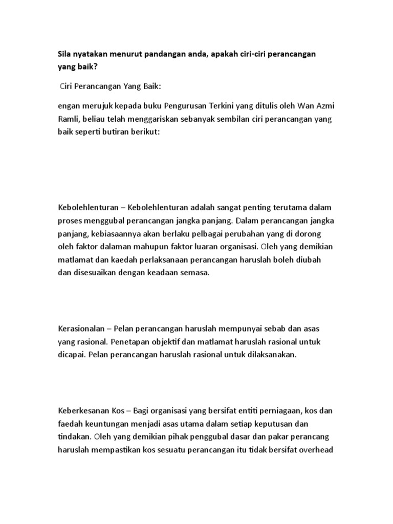 Kepentingan Dan Ciri-Ciri Perancangan | PDF