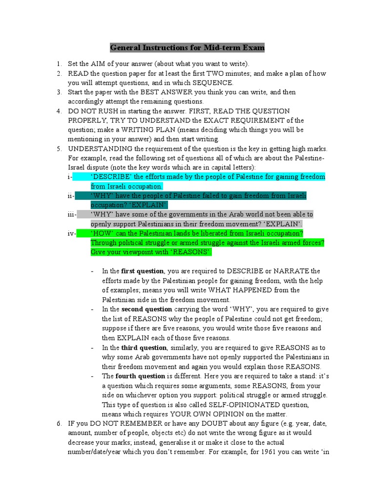 General Instructions For Exam | PDF | Palestinians | Israel