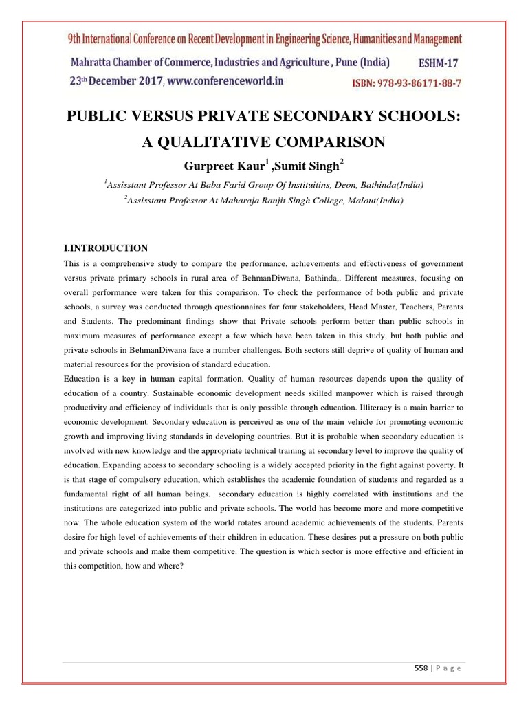 Public Versus Private Secondary Schools: A Qualitative Comparison | PDF ...