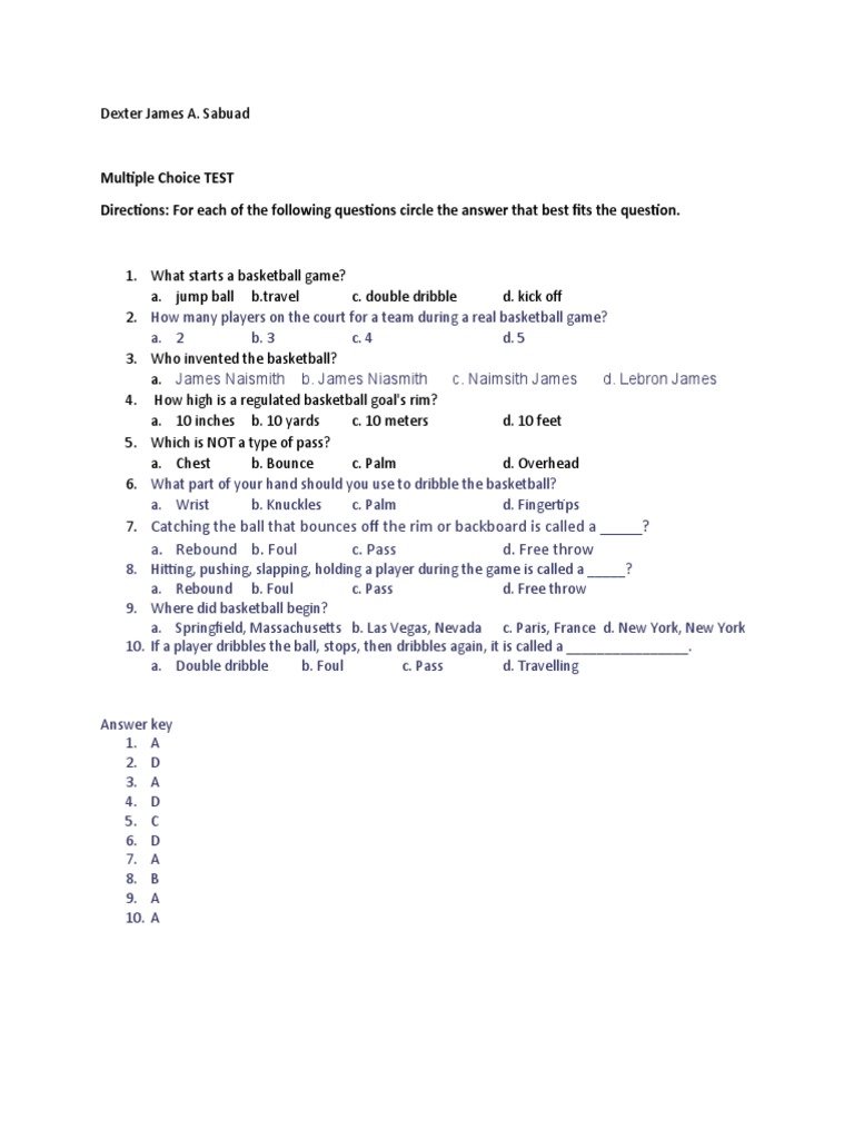 Multiple Choice TEST Directions: For Each of The Following Questions ...