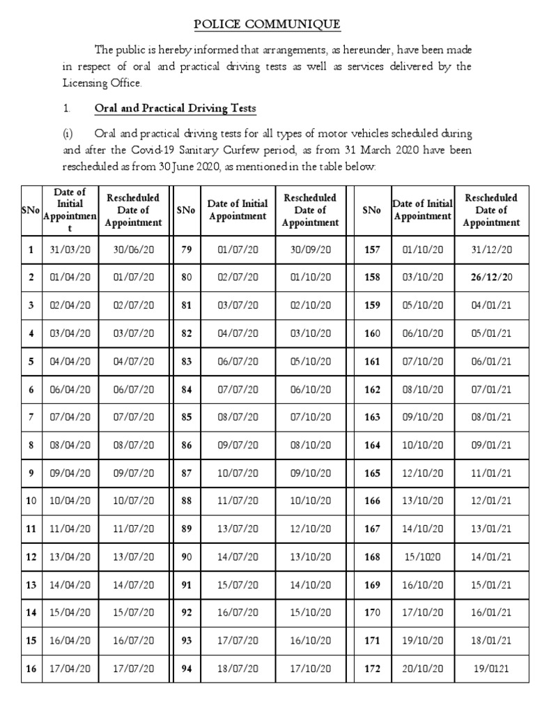 Mauritius Driving Test Rescheduling Update | PDF | Driver's License ...
