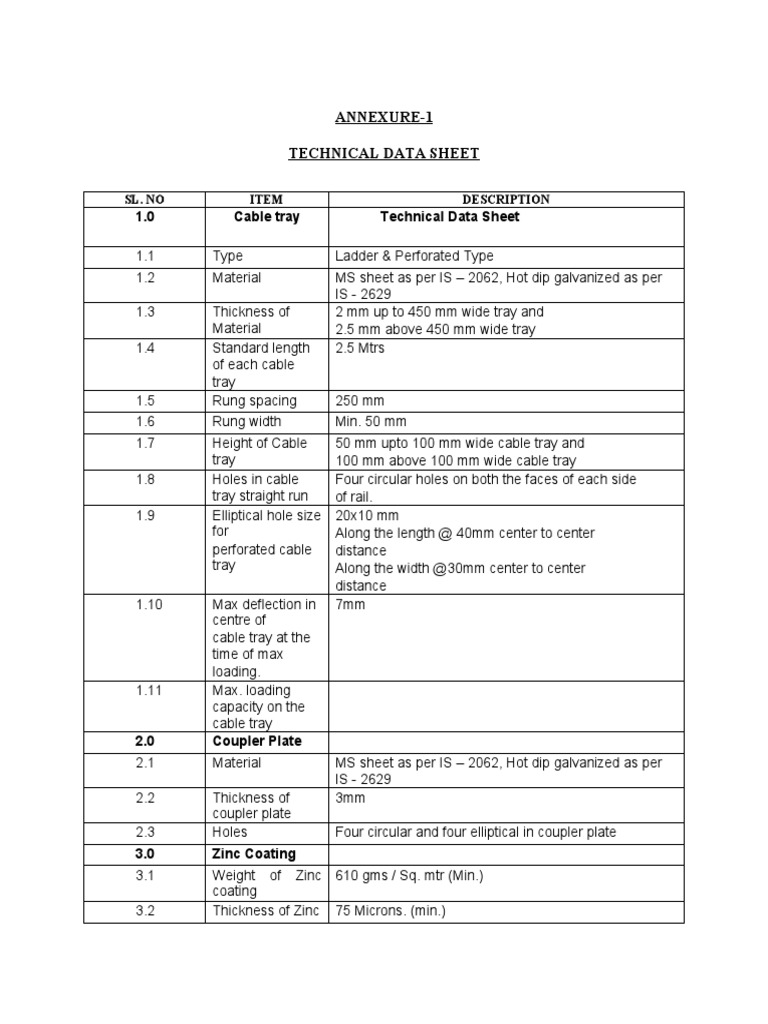 1.0 Cable Tray Technical Data Sheet | PDF | Galvanization ...