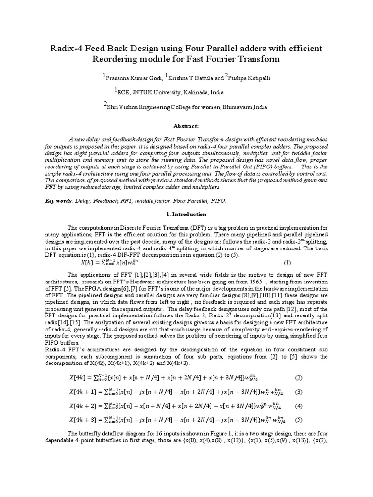 Radix-4 Feed Back Design Using Four Parallel Adders With Efficient Reordering Module For Fast ...