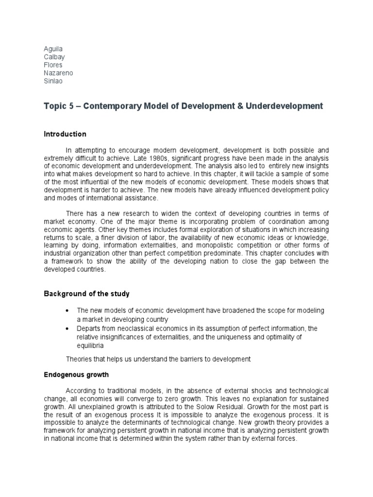 Topic 5 - Contemporary Model of Development & Underdevelopment | PDF ...