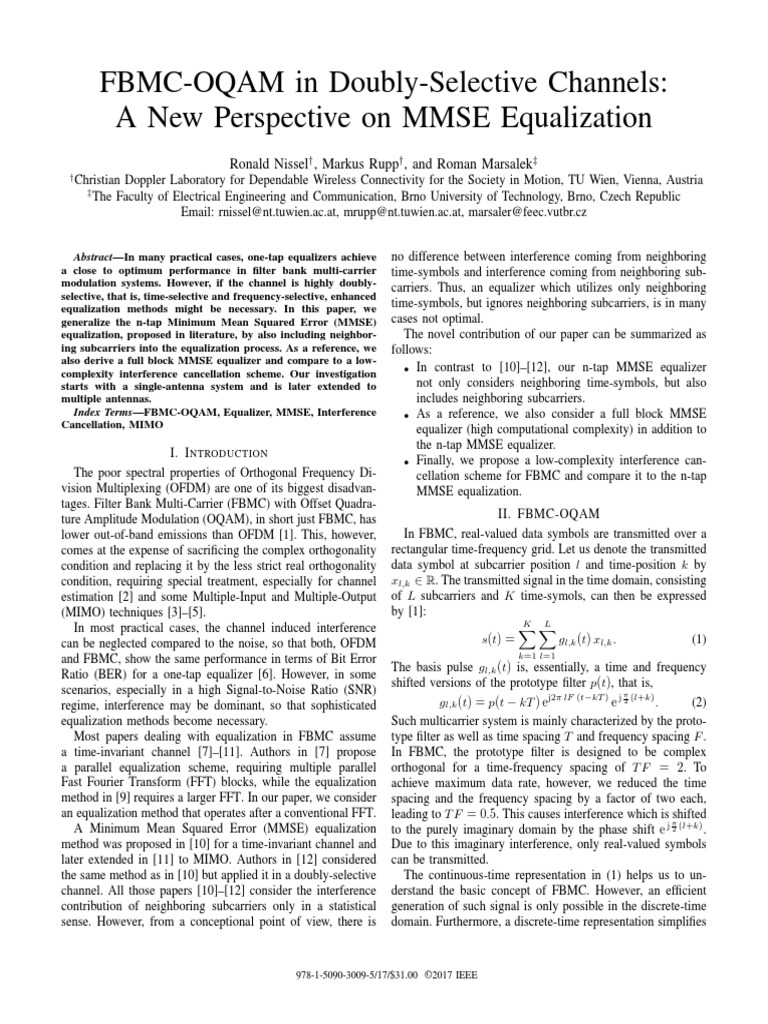 FBMC-OQAM in Doubly-Selective Channels: A New Perspective On MMSE Equalization | PDF ...