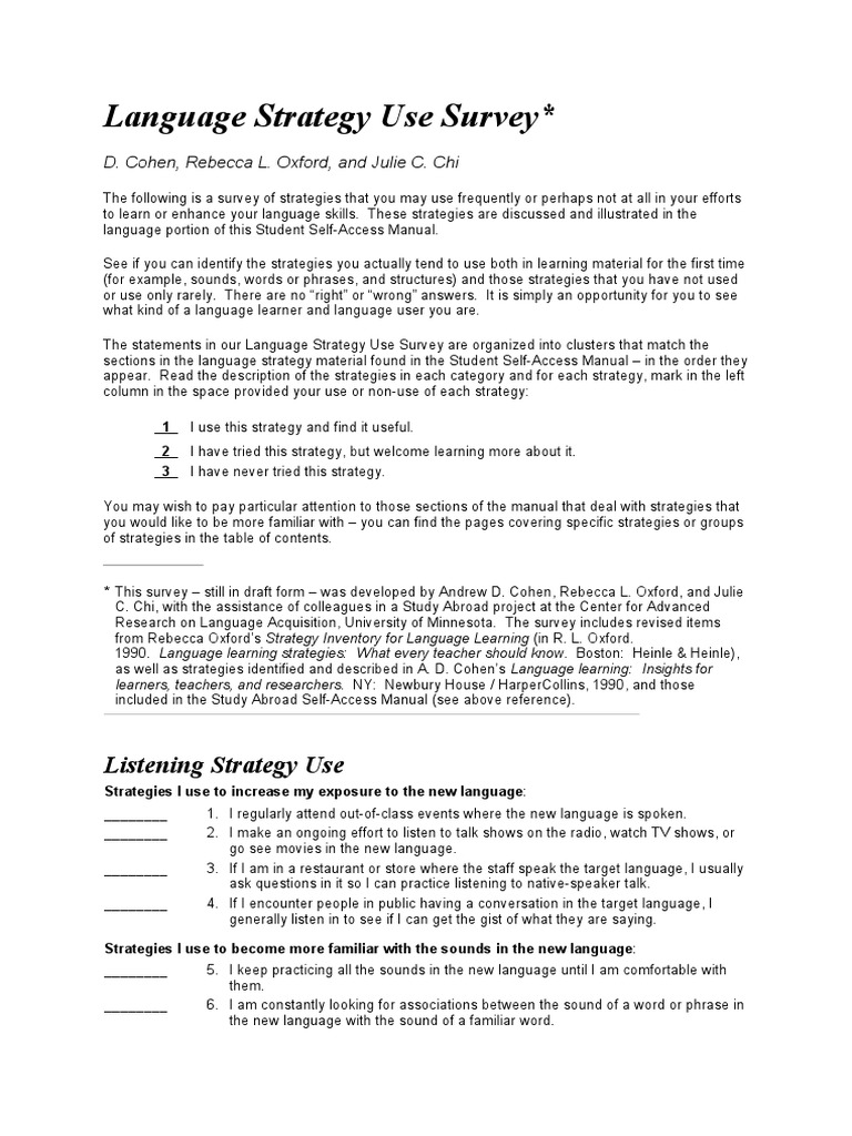 Language Learning Strategy Survey | PDF | Vocabulary | Second Language