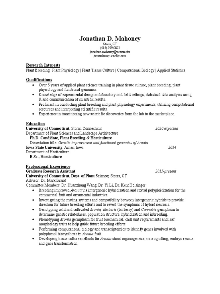 Mahoneyj CV | PDF | Plant Breeding | Hybrid (Biology)