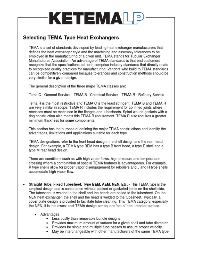 Selecting Tema HX | PDF | Heat Exchanger | Pipe (Fluid Conveyance)
