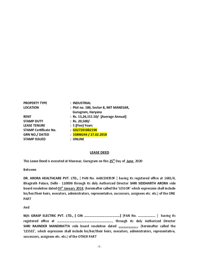 DRAFT LEASE AGREEMENT - GRASP Electric | PDF | Lease | Property Law