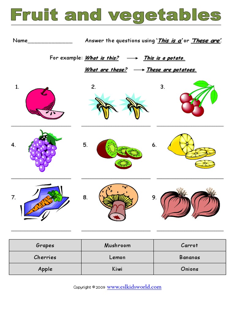 Food Fruit and Vegetables Plurals Worksheet | PDF