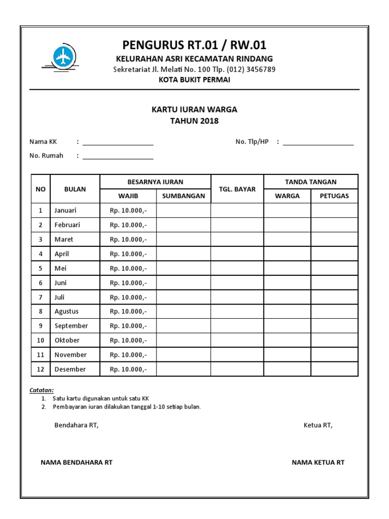 Kartu Iuran Warga | PDF