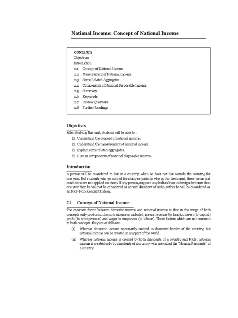 National Income: Concept of National Income: Objectives | PDF | Gross ...