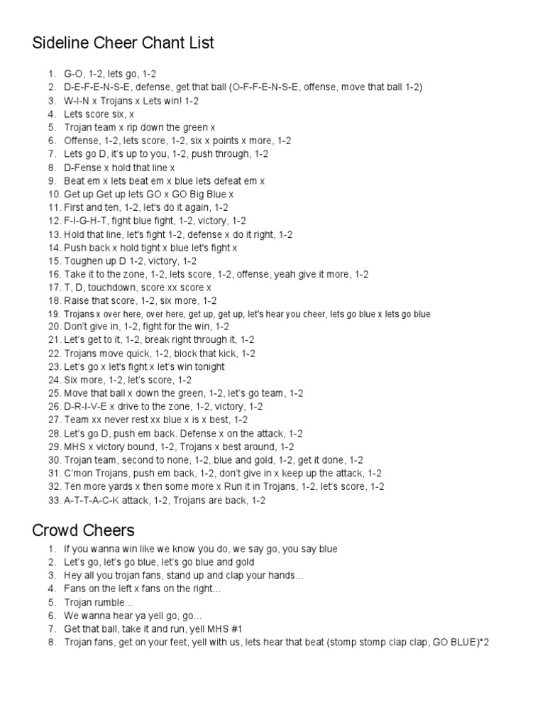 Sideline Chant List 1 | PDF