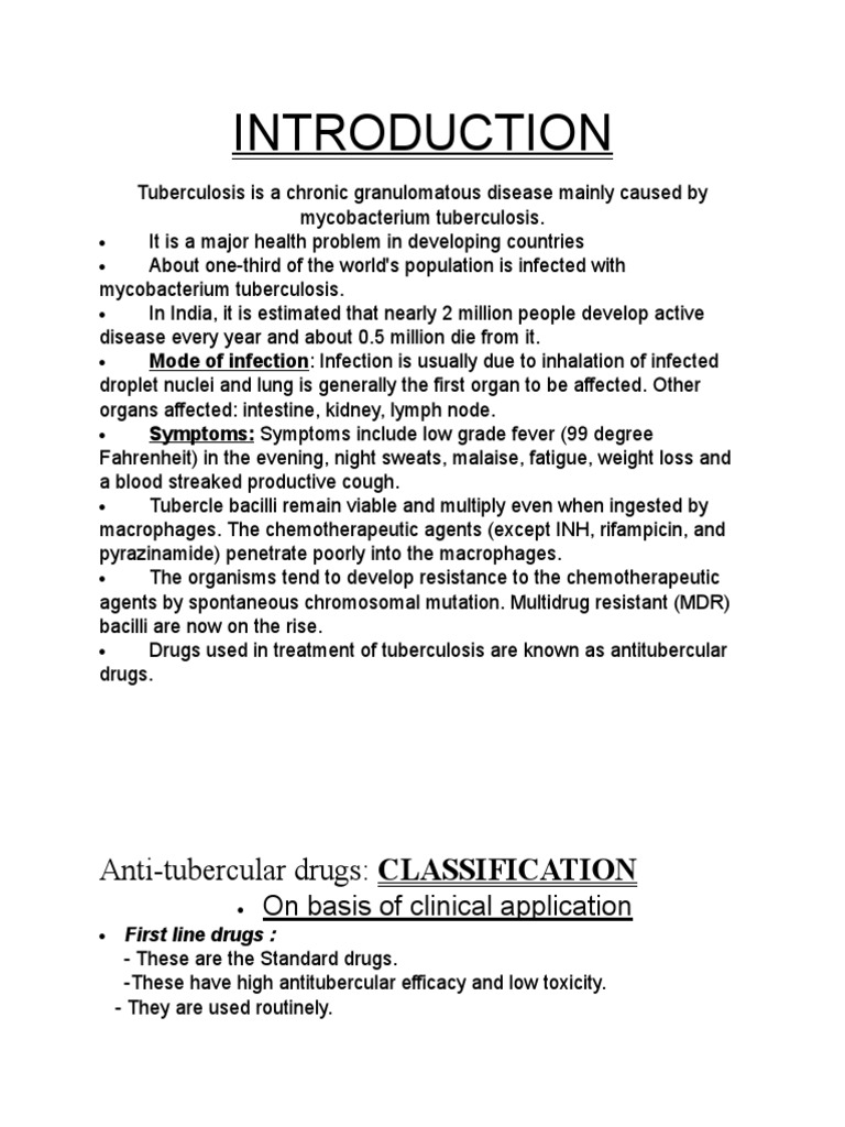 Anti-Tubercular Drugs: CLASSIFICATION: On Basis of Clinical Application ...