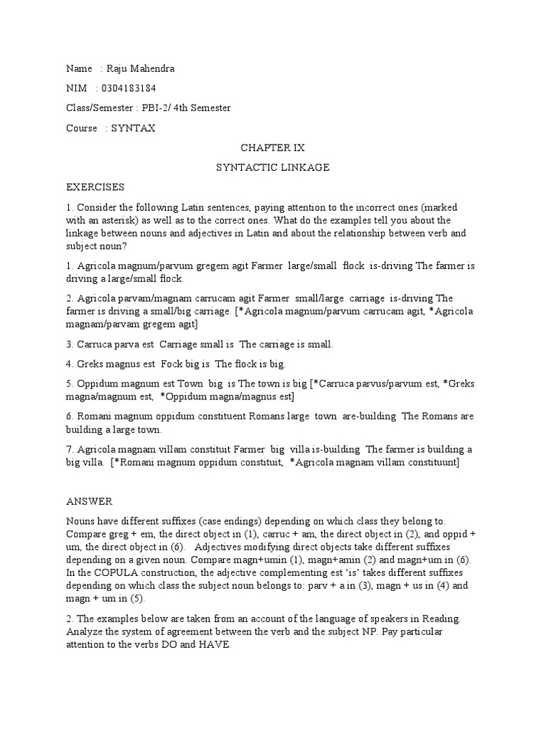 Analysis of Syntactic Linkage and Verb Agreement in Latin Sentences and ...