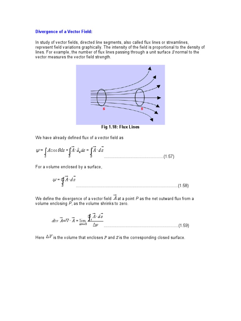 Divergence of A Vector Field:: Fig 1.18: Flux Lines | PDF | Divergence ...
