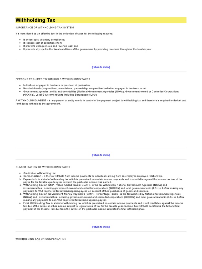 Importance of Withholding Tax System | PDF | Withholding Tax | Payments