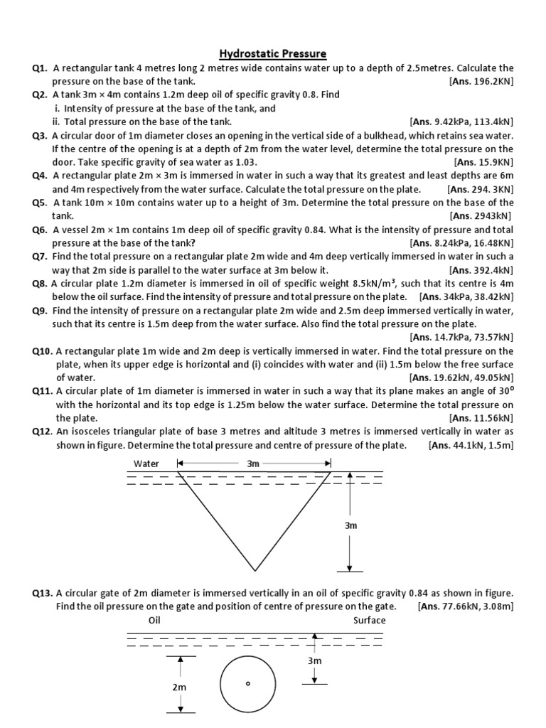 Hydrostatic Pressure Problems and Solutions | PDF | Pressure | Triangle
