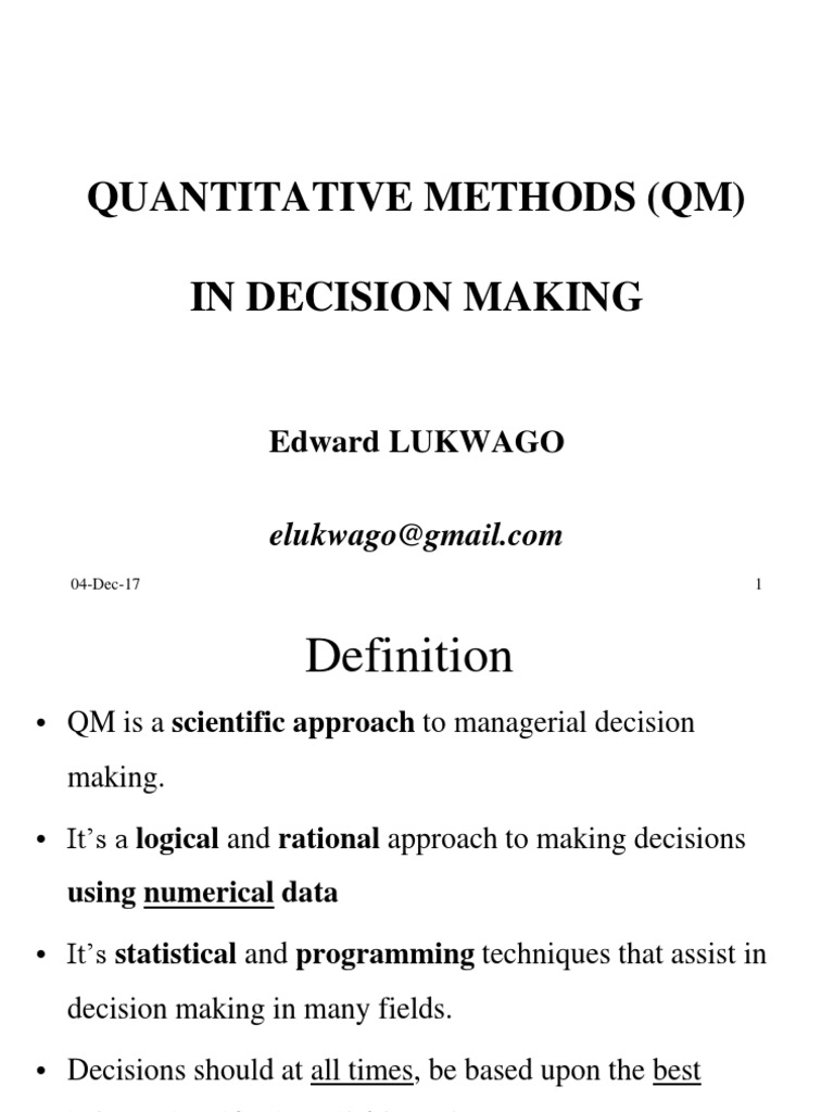 Quantitative Methods in Decision Making | PDF | Statistics ...