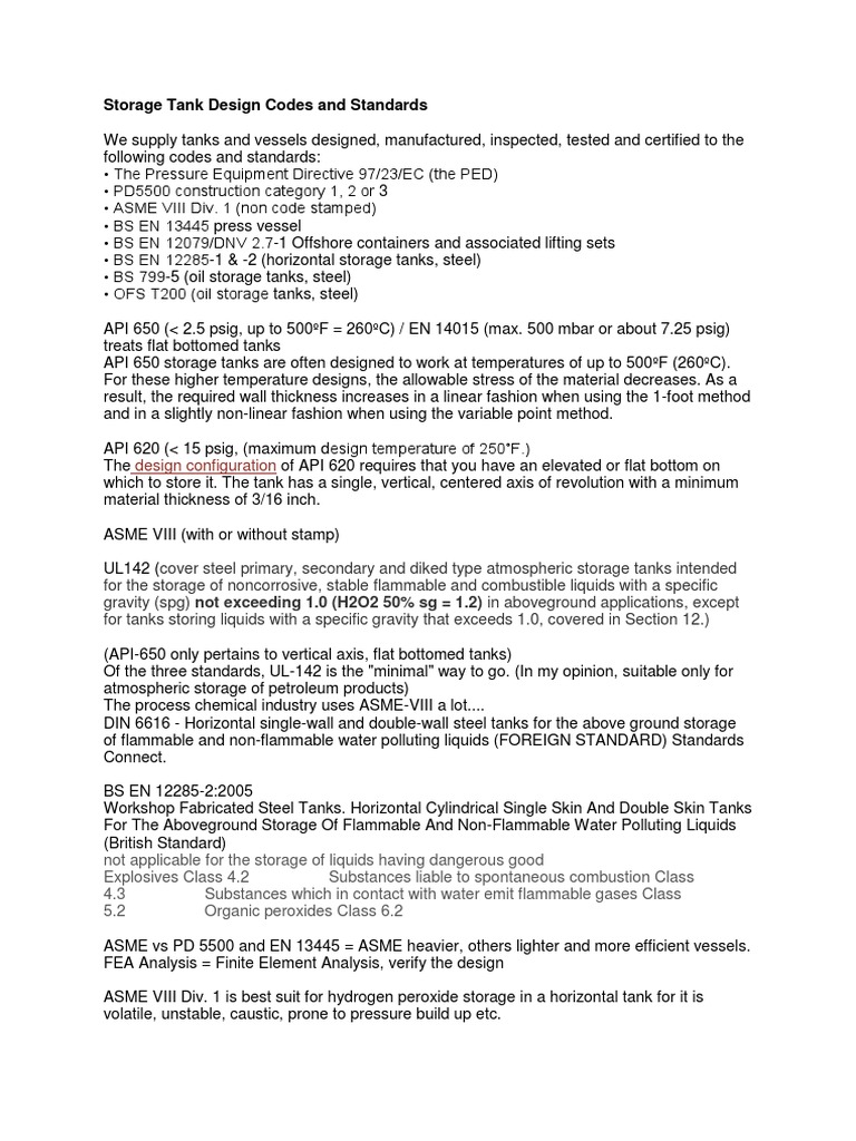 Storage Tank Design Codes and Standards | PDF
