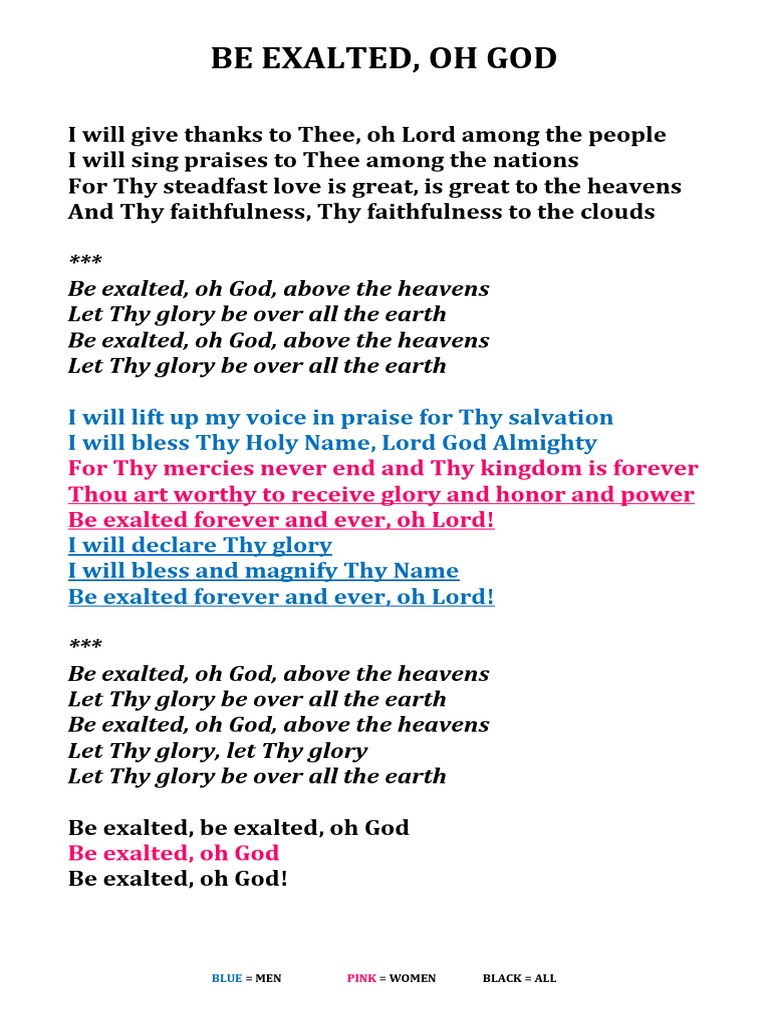 Be Exalted, Oh God: I Will Lift Up My Voice in Praise For Thy Salvation ...