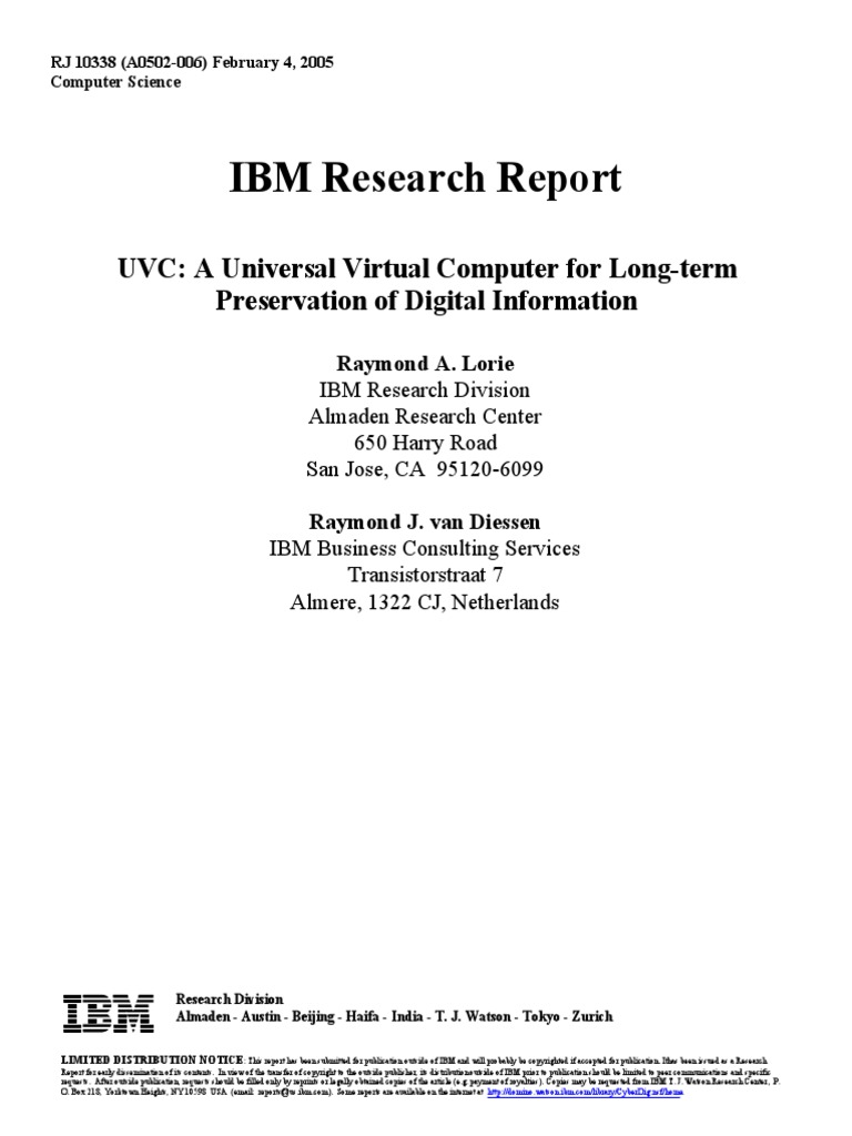 IBM Research Report: UVC: A Universal Virtual Computer For Long-Term ...