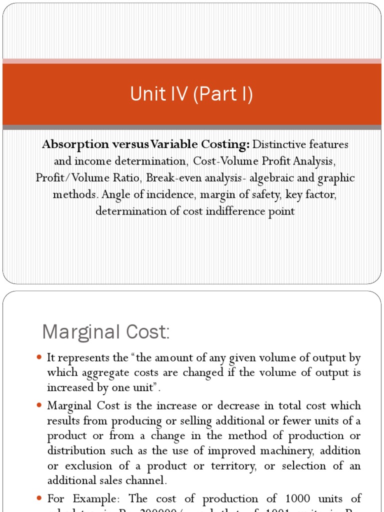 Unit IV (Part I) : Absorption Versus Variable Costing: Distinctive Features | PDF | Pricing ...