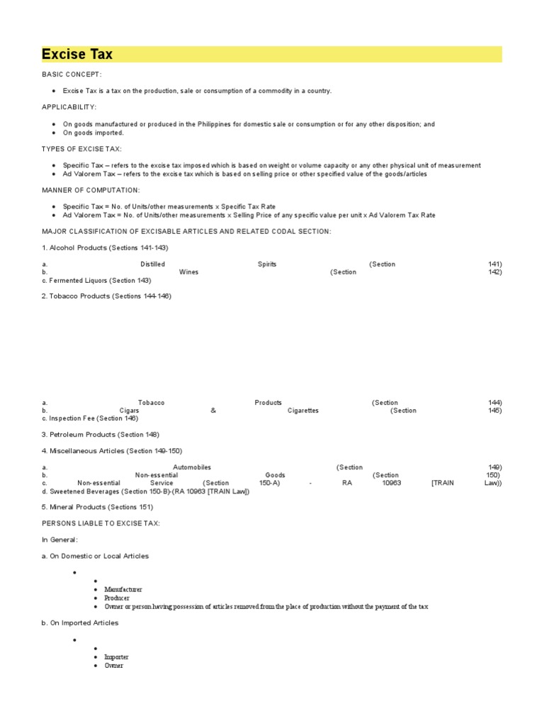 Excise Tax: Basic Concept | PDF | Excise | Taxation