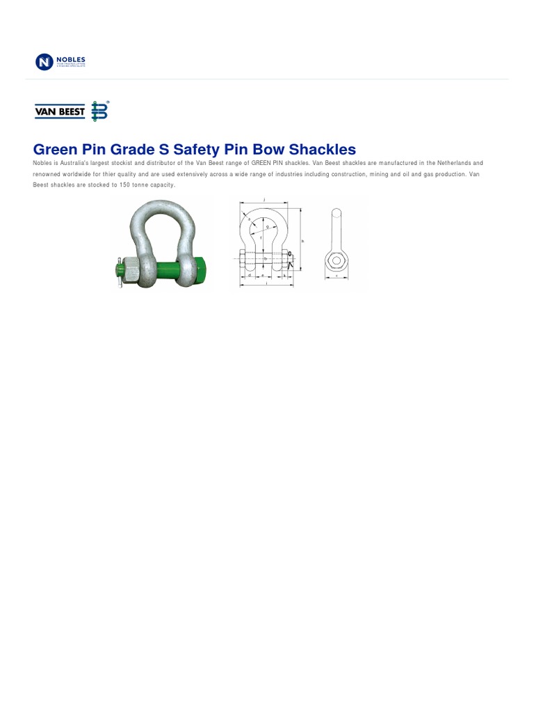 Green Pin Grades Safety Pin Bow Shackles | PDF