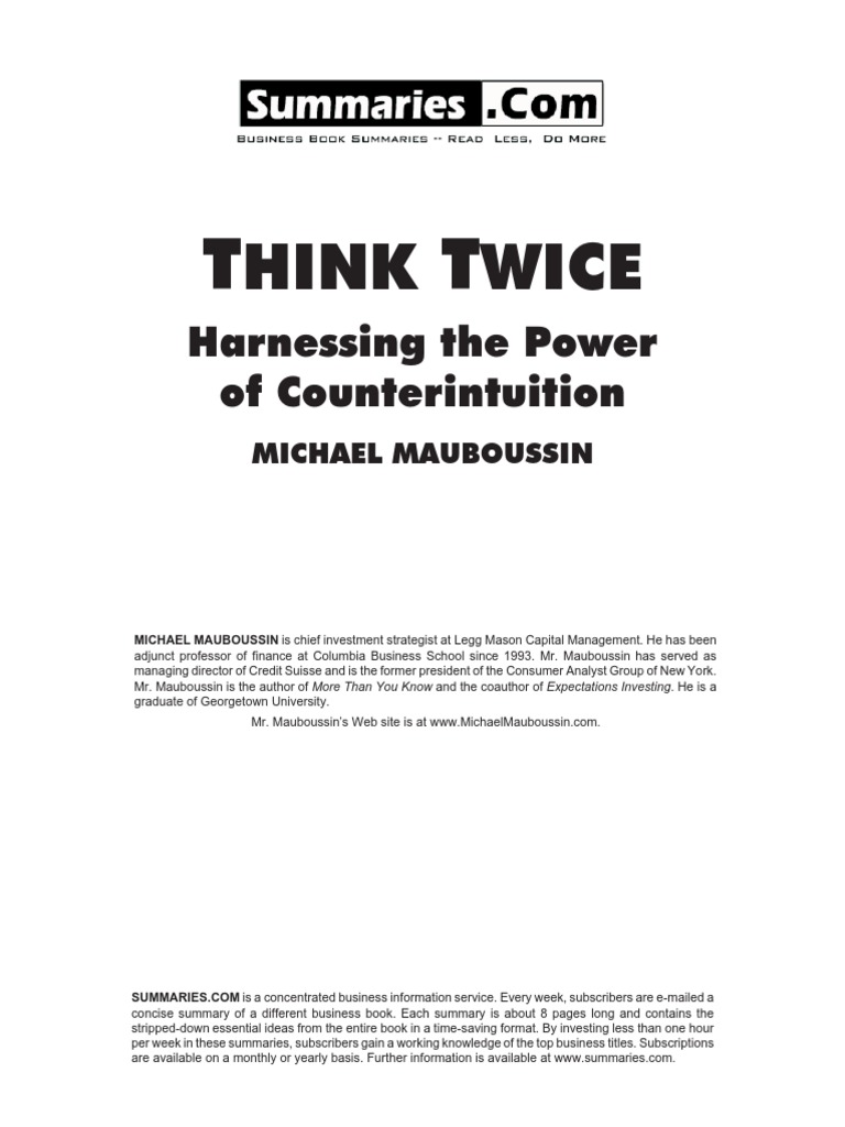Hink Wice: Harnessing The Power of Counterintuition | PDF | System ...
