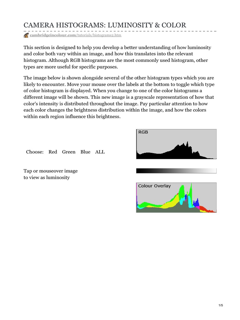 Camera Histograms Luminosity & Color | PDF