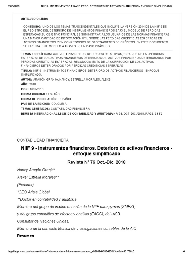 Niif 9 - Instrumentos Financieros. Deterioro de Activos Financieros ...