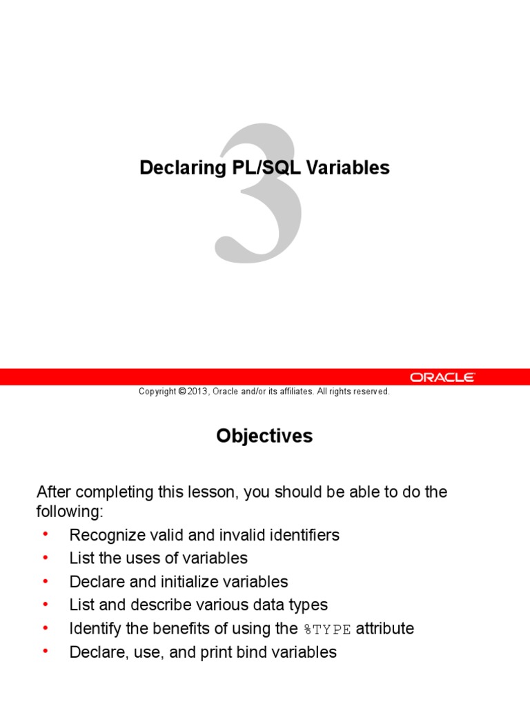 D80182GC10 Les03 | PDF | Pl/Sql | Variable (Computer Science)