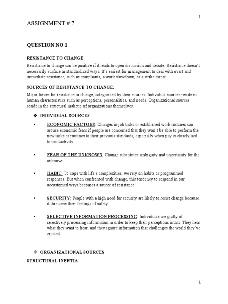 OB Assignment 7 | PDF | Change Management | Perception