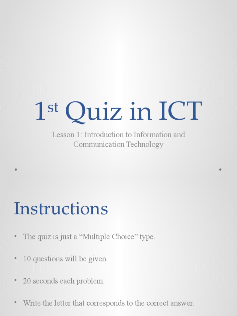 1 Quiz in ICT: Lesson 1: Introduction To Information and Communication ...