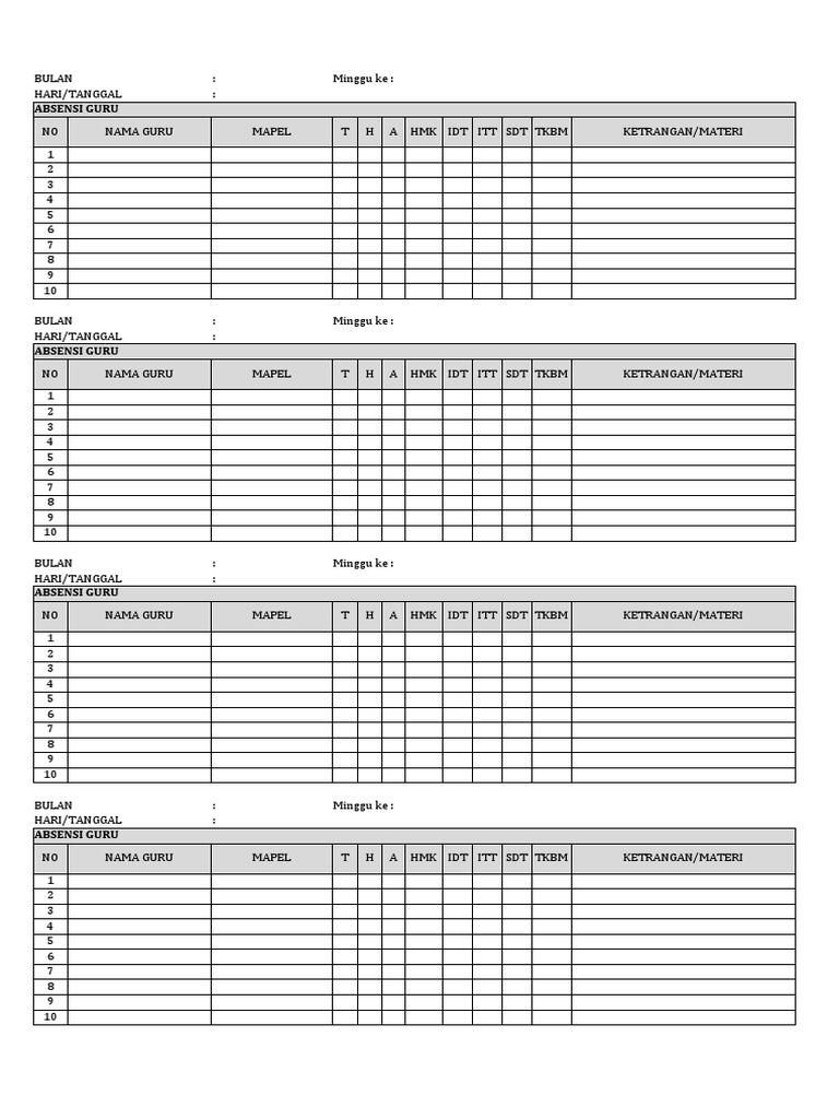 Format Absen Guru Bulanan | PDF | Karier & Perkembangan