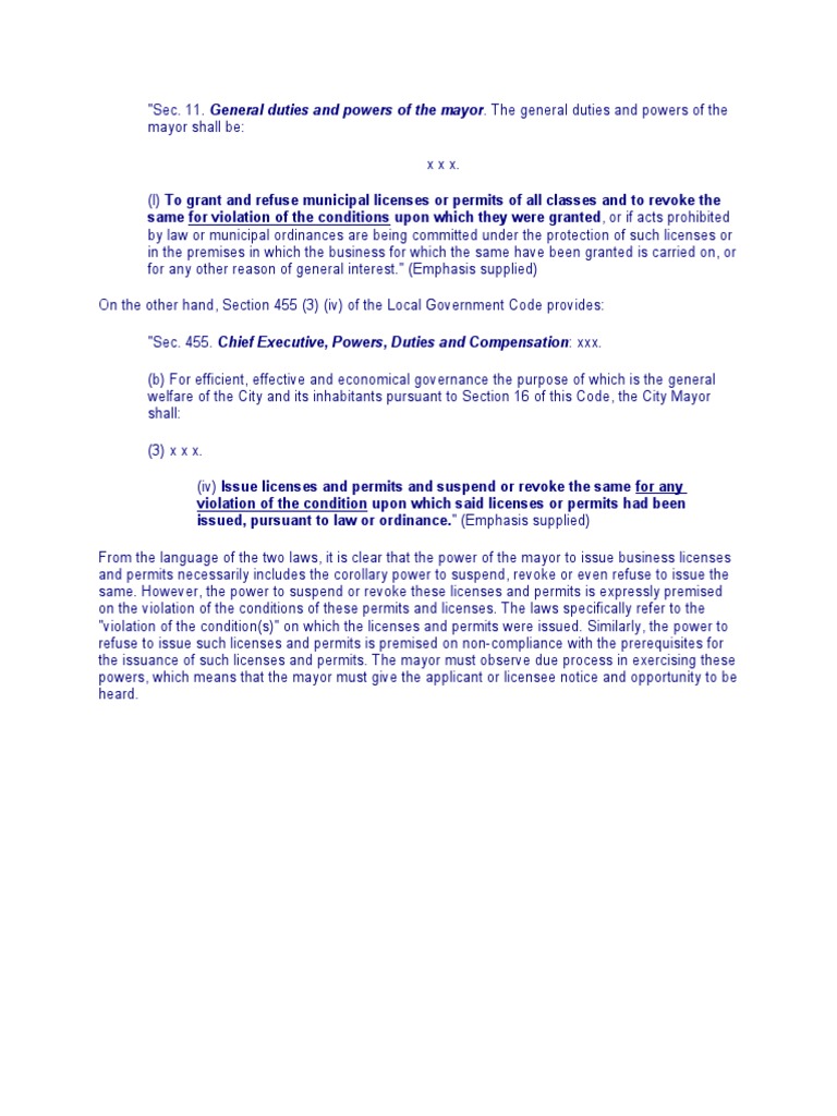 Mayor's Power to Issue Business Permits | PDF | License | Local Government