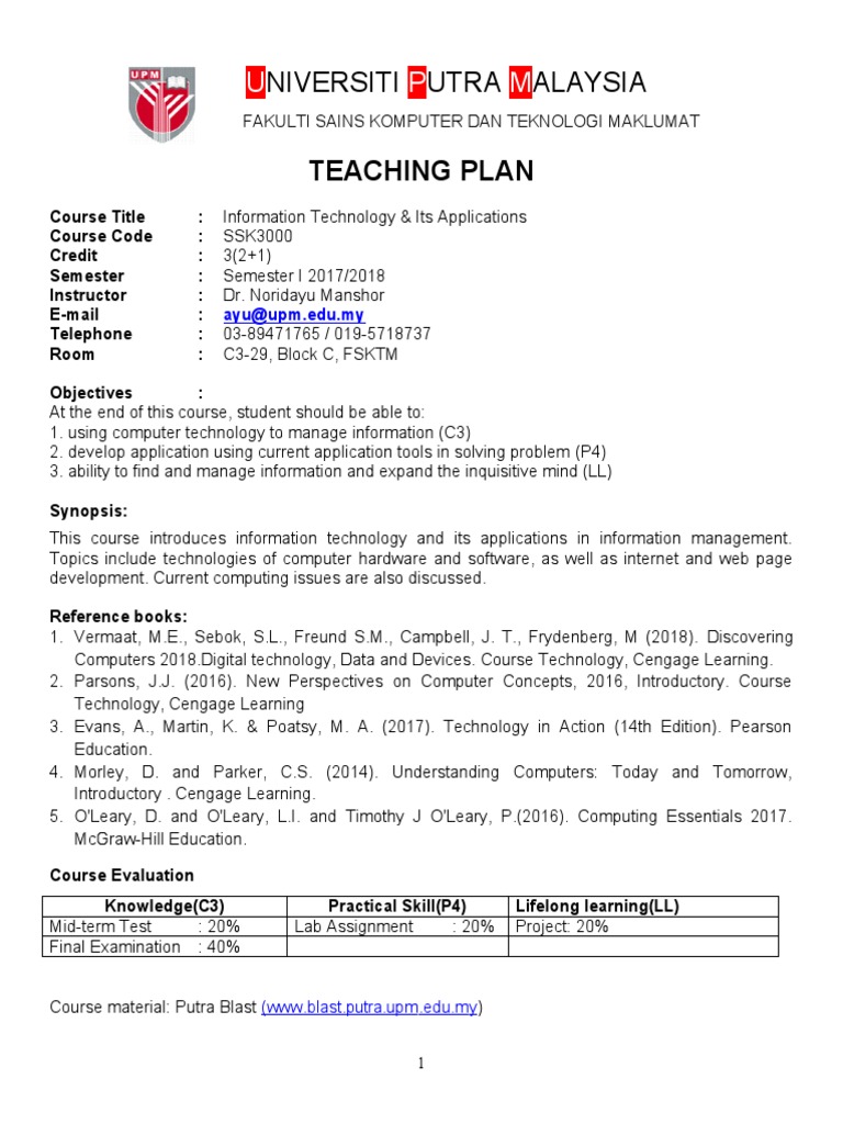 Teaching Plan: Niversiti Utra Alaysia | PDF | Infographics | Computer ...