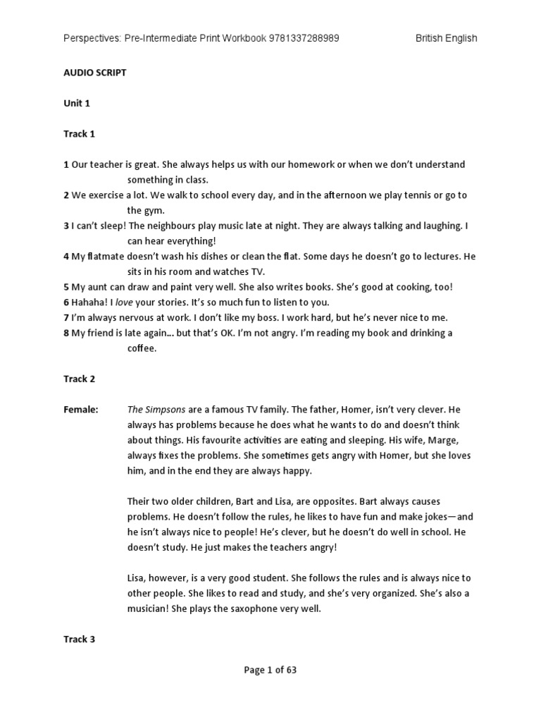 Perspectives Pre-Intermediate Workbook Audio Script | PDF | Educational Technology | Dieting