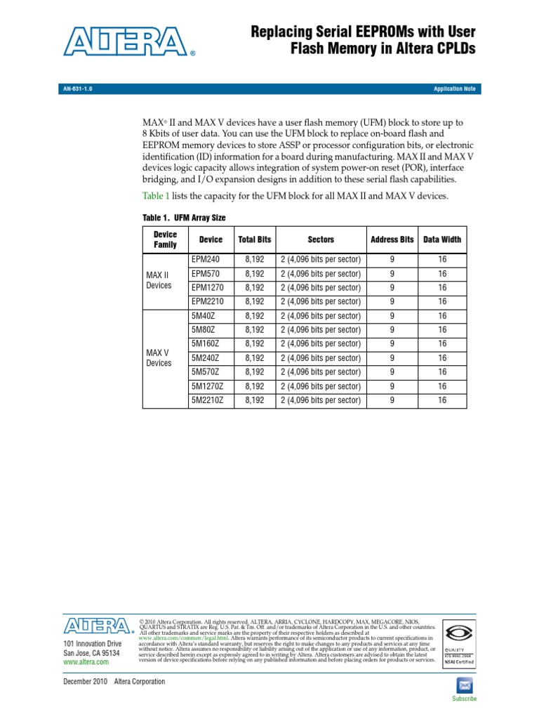 Replacing Serial Eeproms With User Flash Memory in Altera Cplds | PDF ...